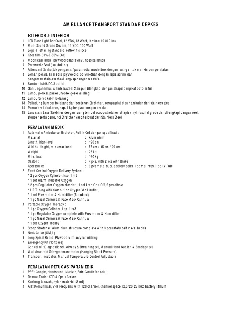 Ambulance Specifications and Equipment Standards | PDF | Nature