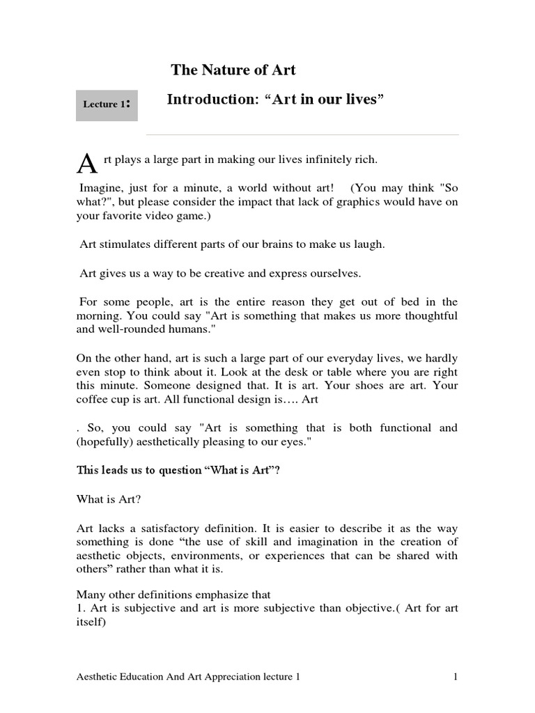 Understanding Art: Nature and Purpose | PDF | Aesthetics | Metaphysics