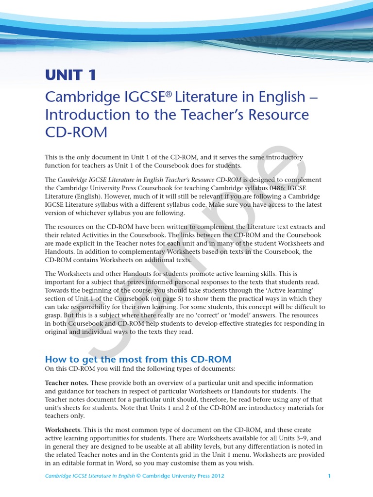 Cambridge Igcse Literature in English Teacher S Resource CD Rom ...