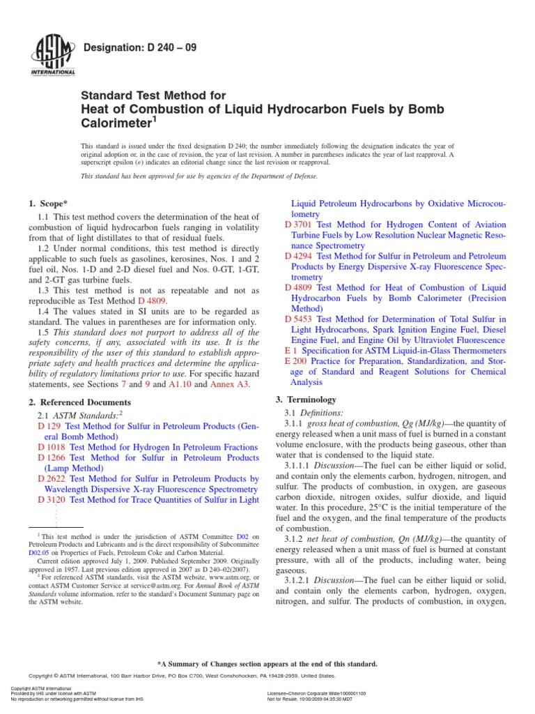 ASTM D240 | Fuels | Combustion | Free 30-day Trial | Scribd