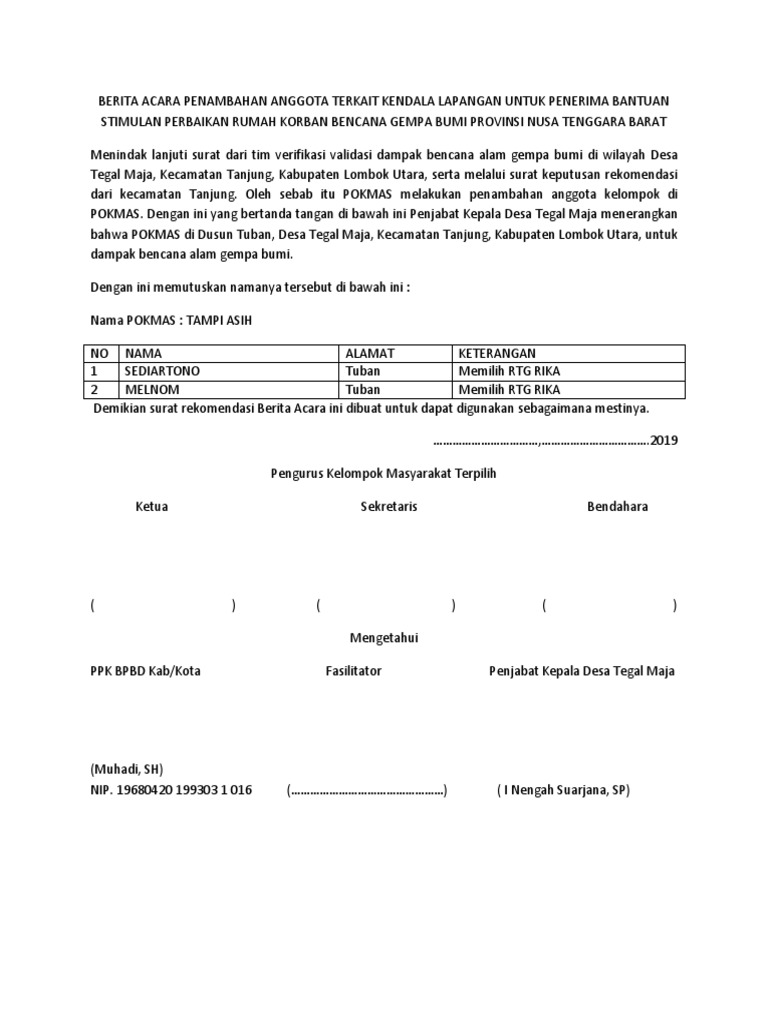 Berita Acara Penambahan Anggota | PDF