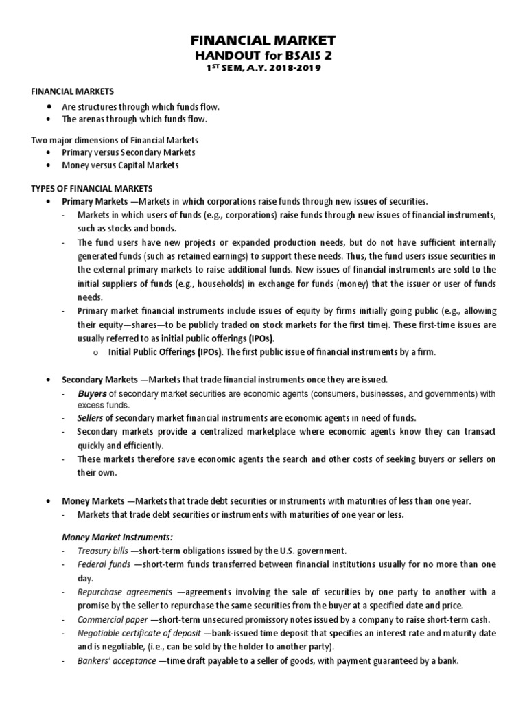 Financial Market Handout For BSAIS 2 | PDF | Stock Market | Securities ...