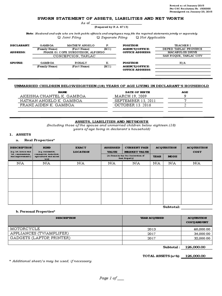 2015 SALN Form Blank | Download Free PDF | Identity Document | Economies