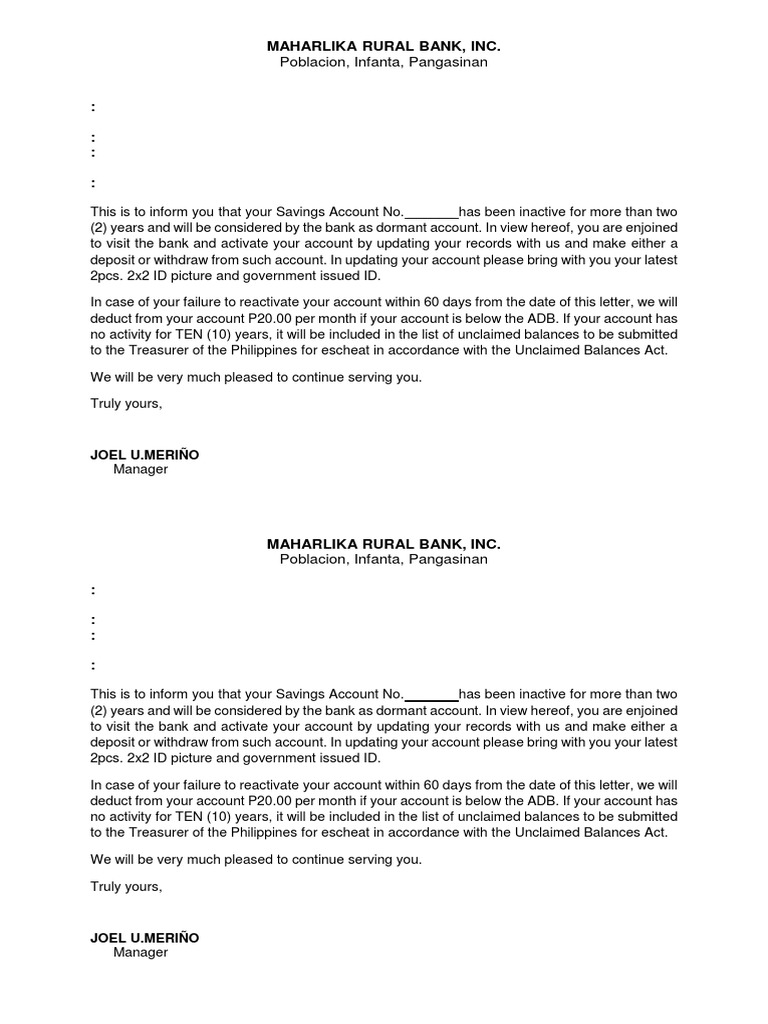 Dormant Account Notification Notice | PDF | Banking | Financial Services