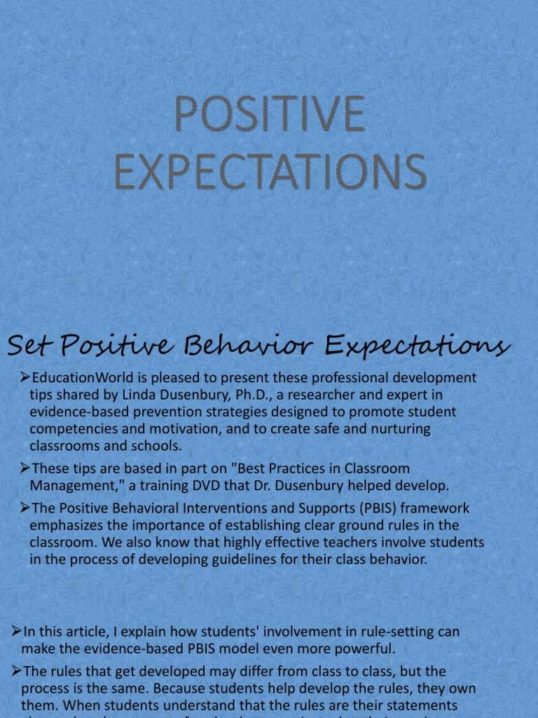 Positive Expectations | PDF | Classroom Management | Teachers