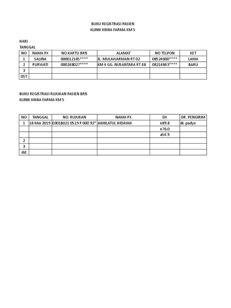Contoh Buku Registrasi | PDF
