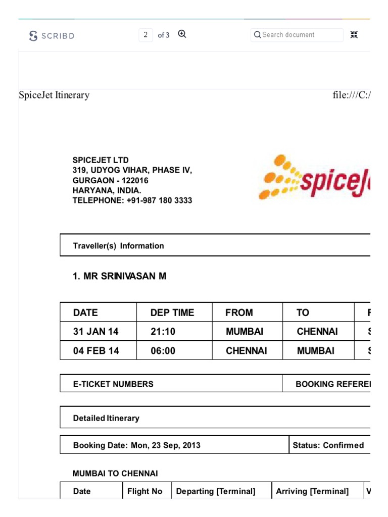 SpiceJet Itinerary - Baggage - Identity Document | PDF | Identity ...