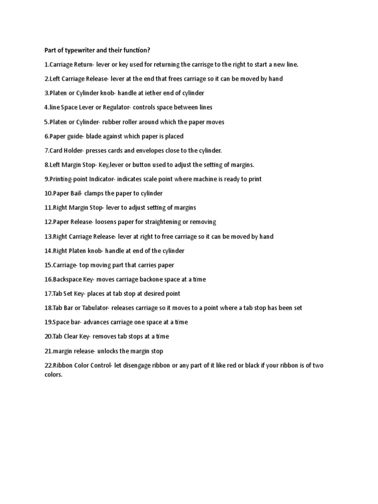 Part of Typewriter and Their Function | PDF | Business