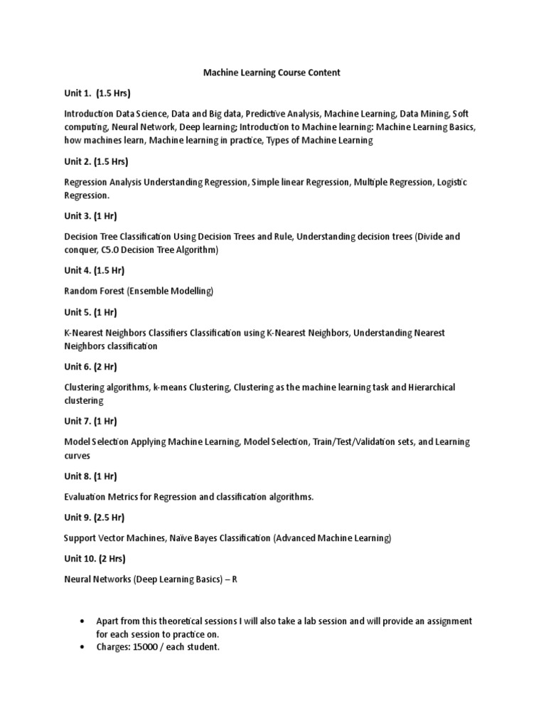 Machine Learning Course Content | PDF