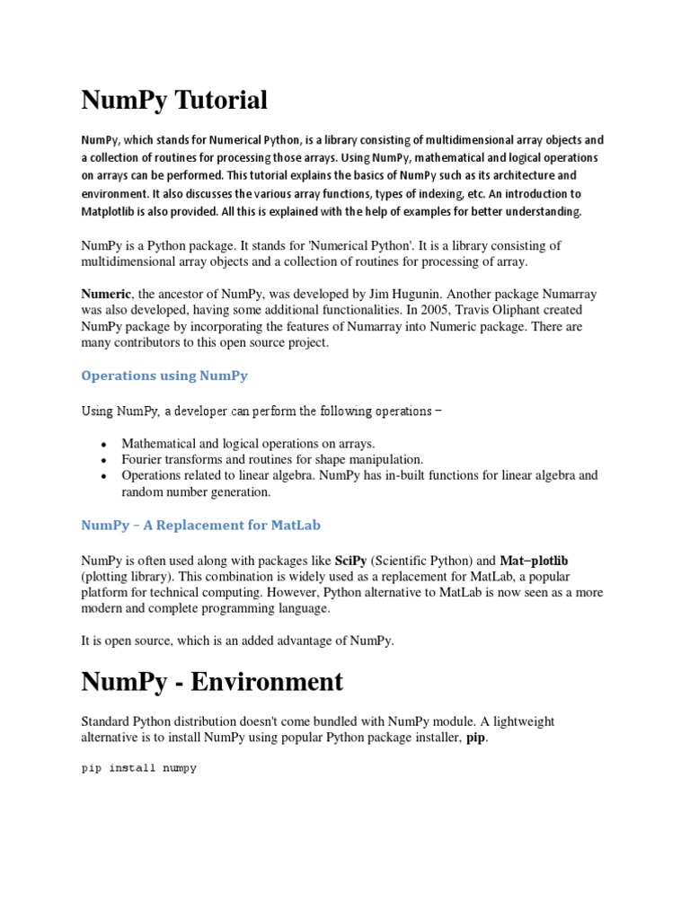 Numpy Tutorial | Download Free PDF | Computer Programming | Areas Of Computer Science