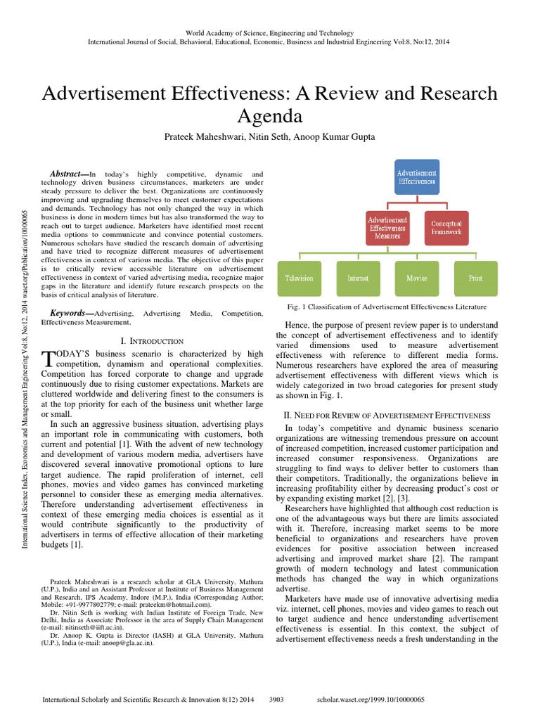Advertisement Effectiveness Review and Gaps | PDF | Advertising | Mass ...