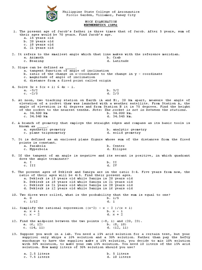 2nd Preboard Math Q | PDF | Angle | Area