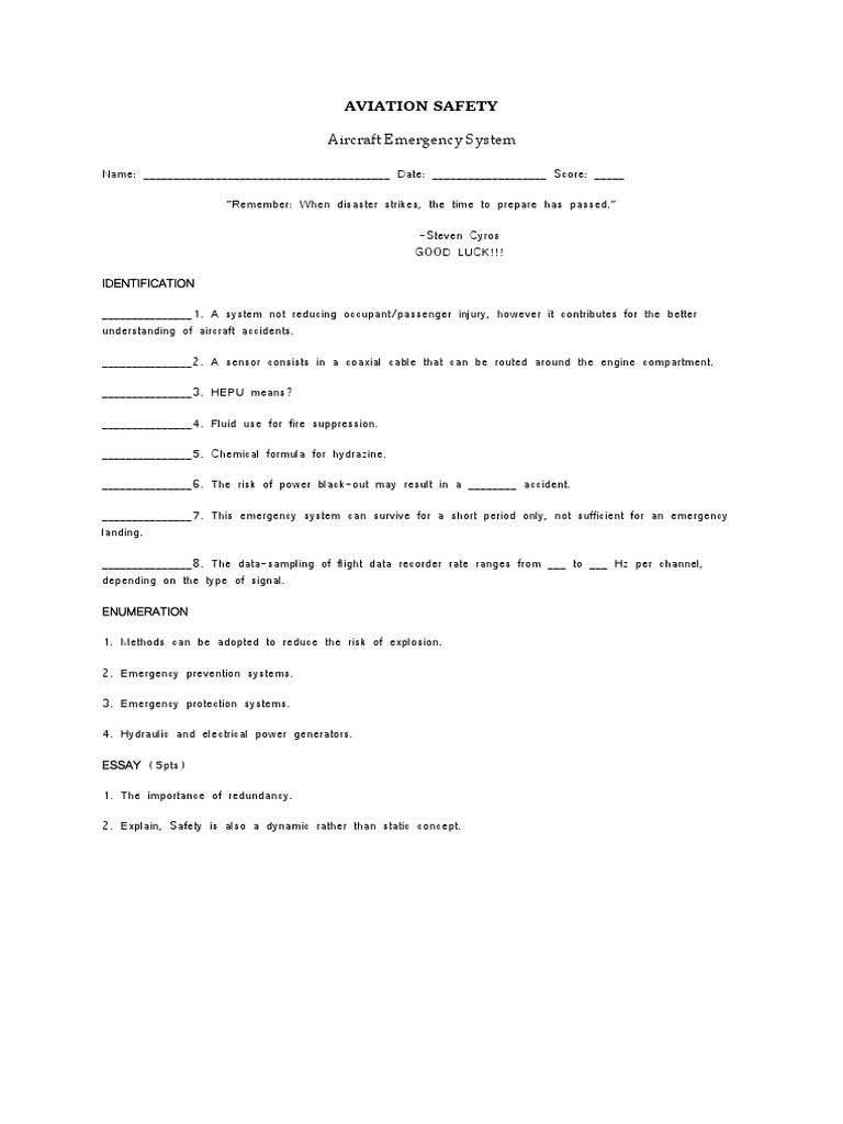 Aviation Safety Quiz | PDF