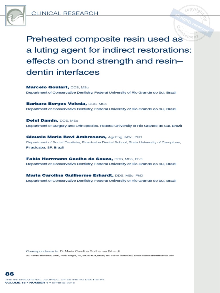 Preheated Composite Resin Used As A Luting Agent For Indirect ...