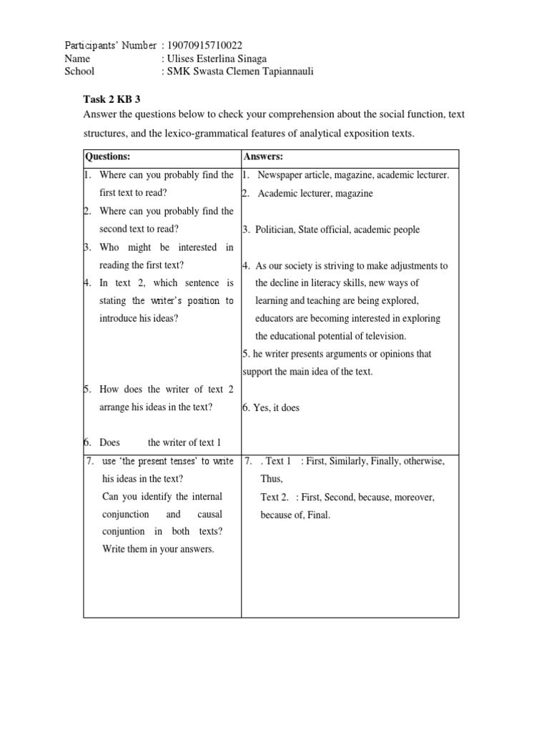 Task 2 KB 3: Questions: Answers | PDF