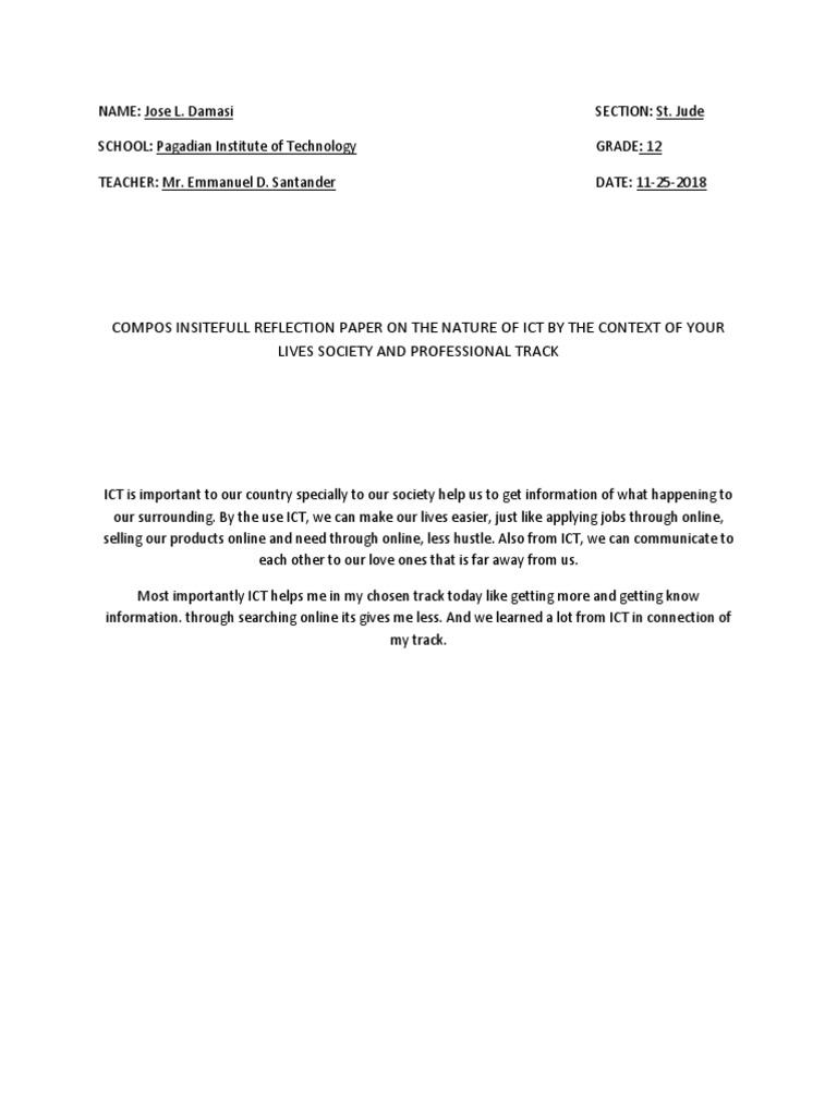 Compos Insitefull Reflection Paper On The Nature of Ict by The Context ...