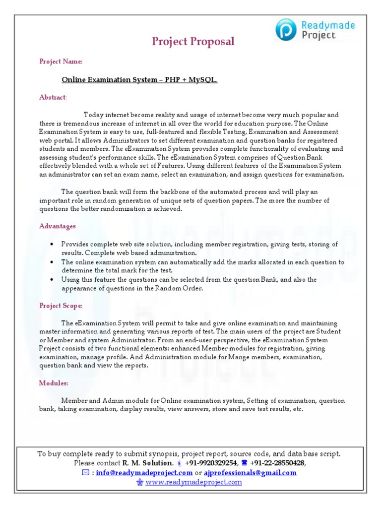 Project Proposal: Online Examination System - PHP + Mysql | PDF ...