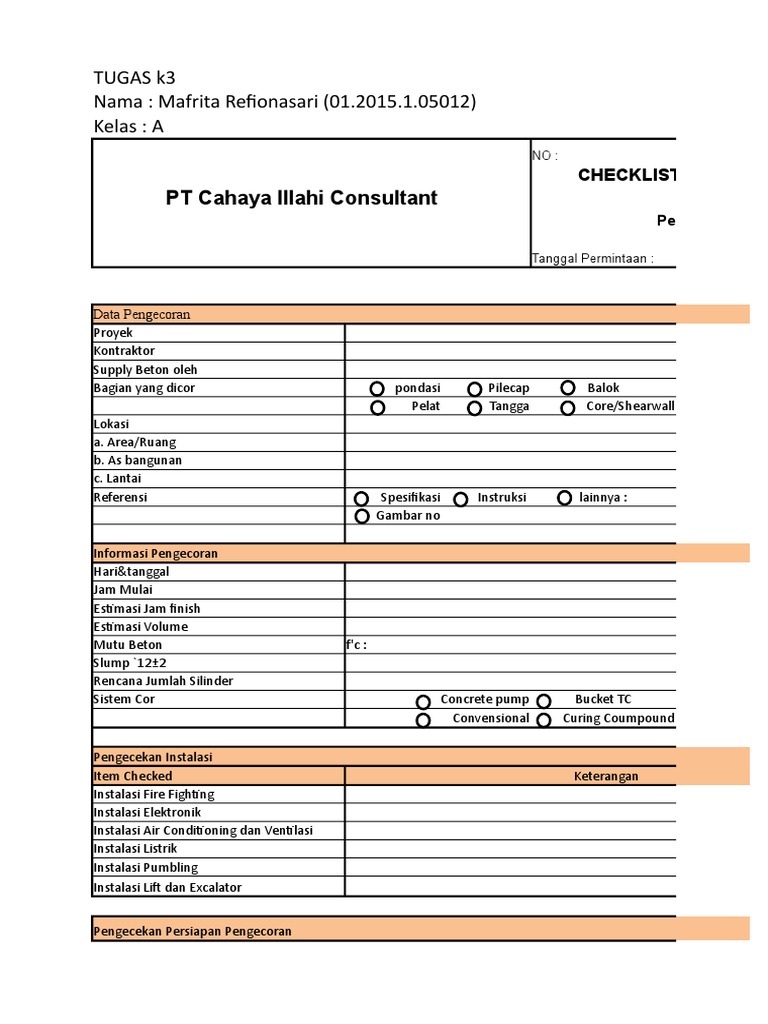 Checklist Pengecoran K3 | PDF