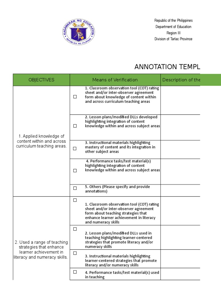 Annotation Template: Republic of The Philippines Department of ...