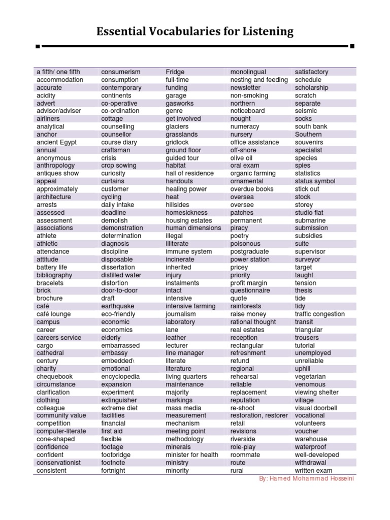 Essential Vocabulary For English Listening | PDF | Nature