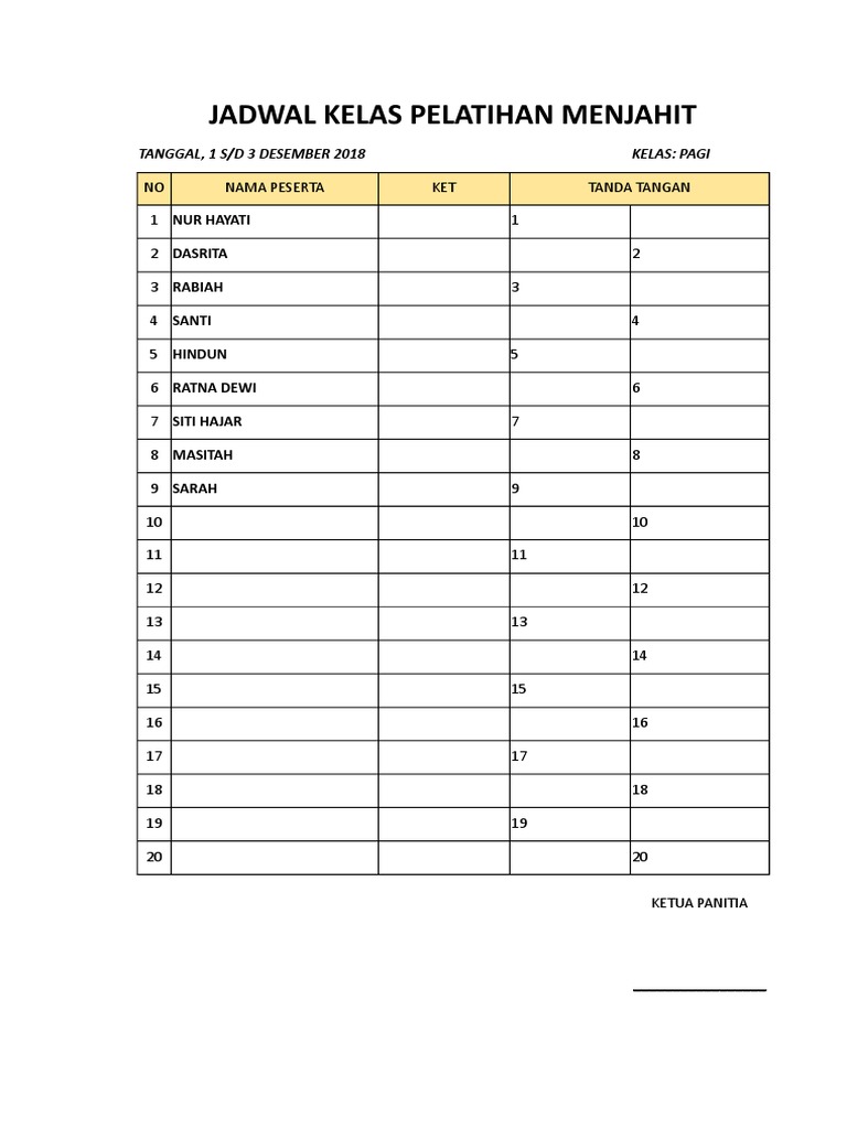 Contoh ABSEN PELATIHAN | PDF