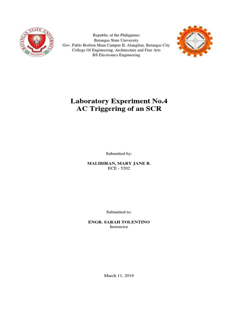 Laboratory Experiment No.4 AC Triggering of An SCR | PDF | Electrical ...