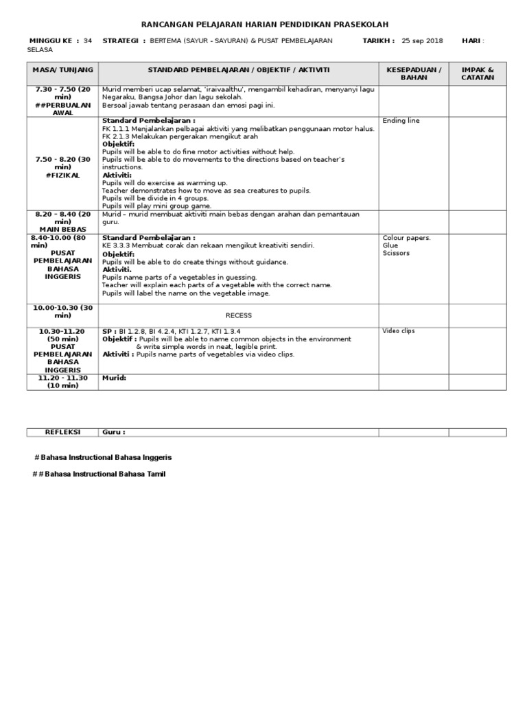 RPH Prasekolah | PDF