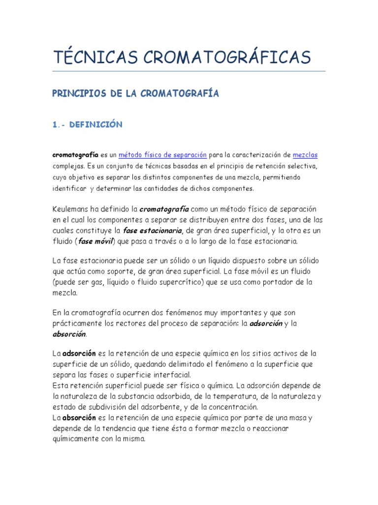 TÉcnicas CromatogrÁficas Pdf Cromatografía Laboratorios
