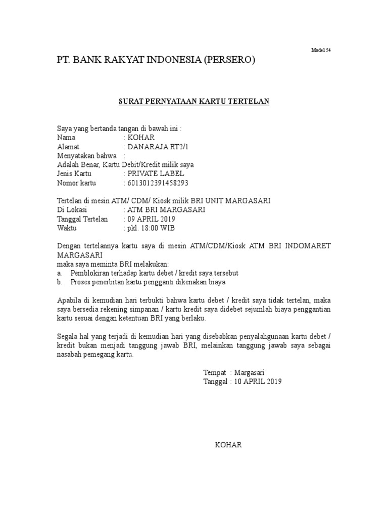 Surat Atm Tertelan | PDF