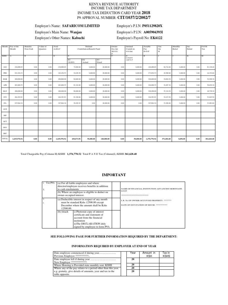 Income Tax Deduction Card for 2018 Displaying Pay, Benefits, Taxable ...