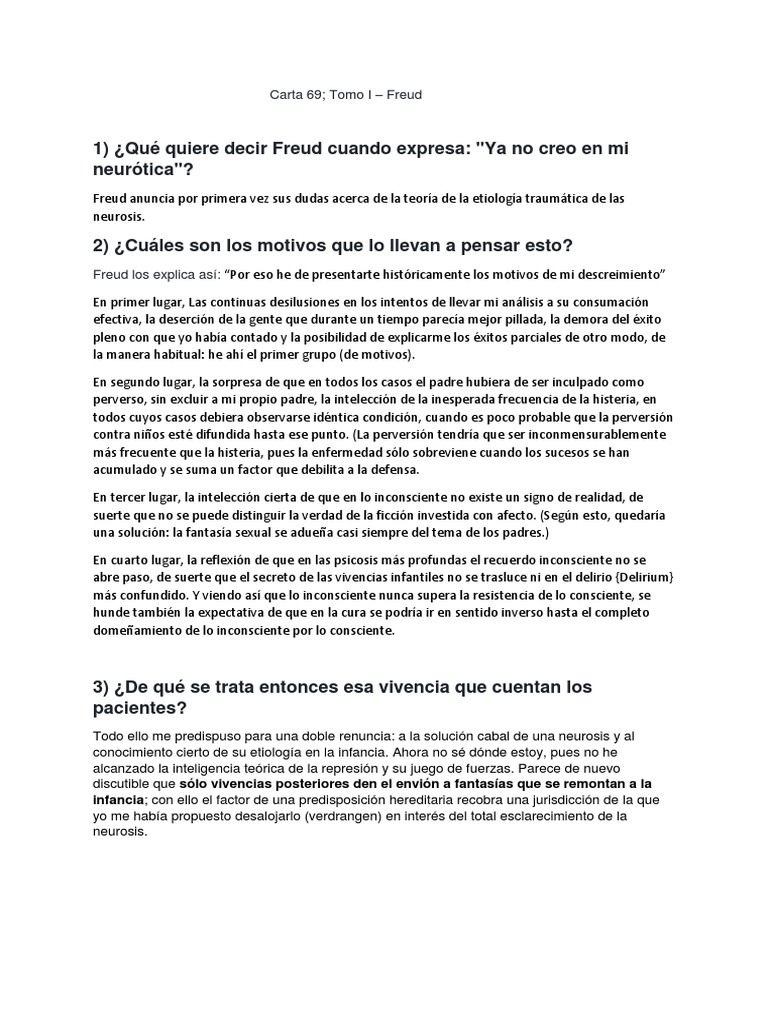 Carta 69 - Freud | PDF | Neurosis | Sigmund Freud