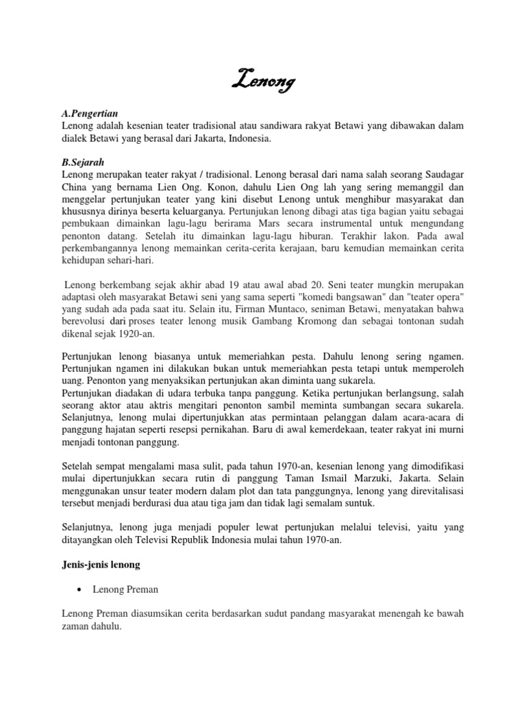 Pengantar Seni Teater Lenong Betawi | PDF | Seni