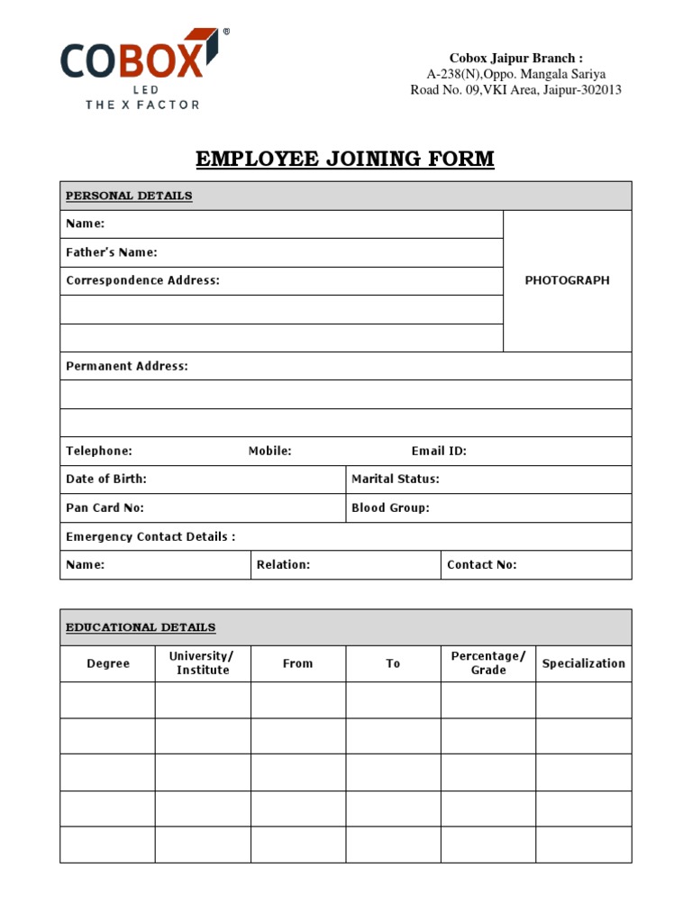 Employee Joining Form