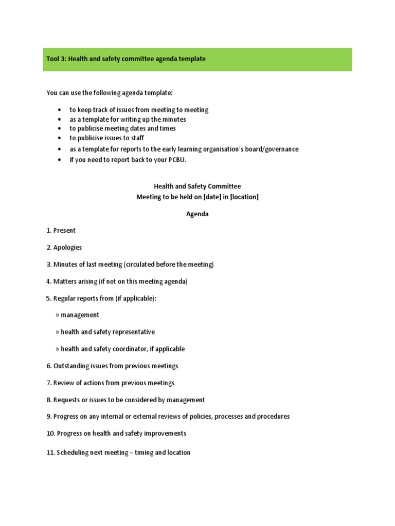 Tool 3: Health and Safety Committee Agenda Template | PDF | Computers