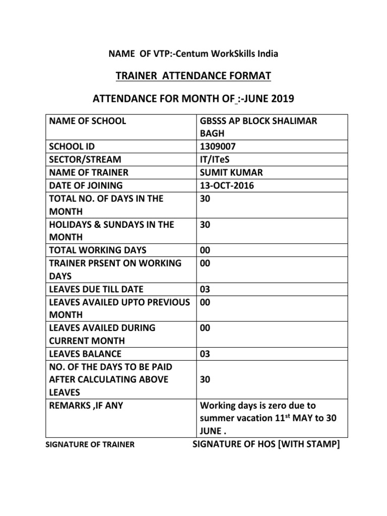Attendance Format Centum | PDF | Business