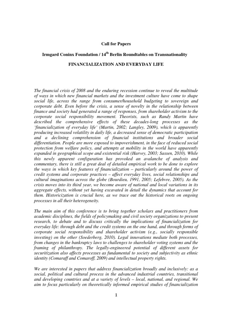 Financialization and Everyday Life | PDF | Corporate Social ...
