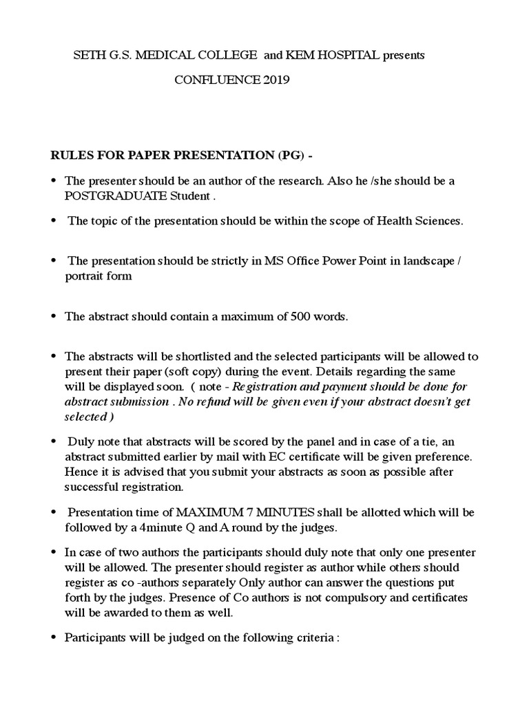 Rules For Paper Presentation (PG) | PDF
