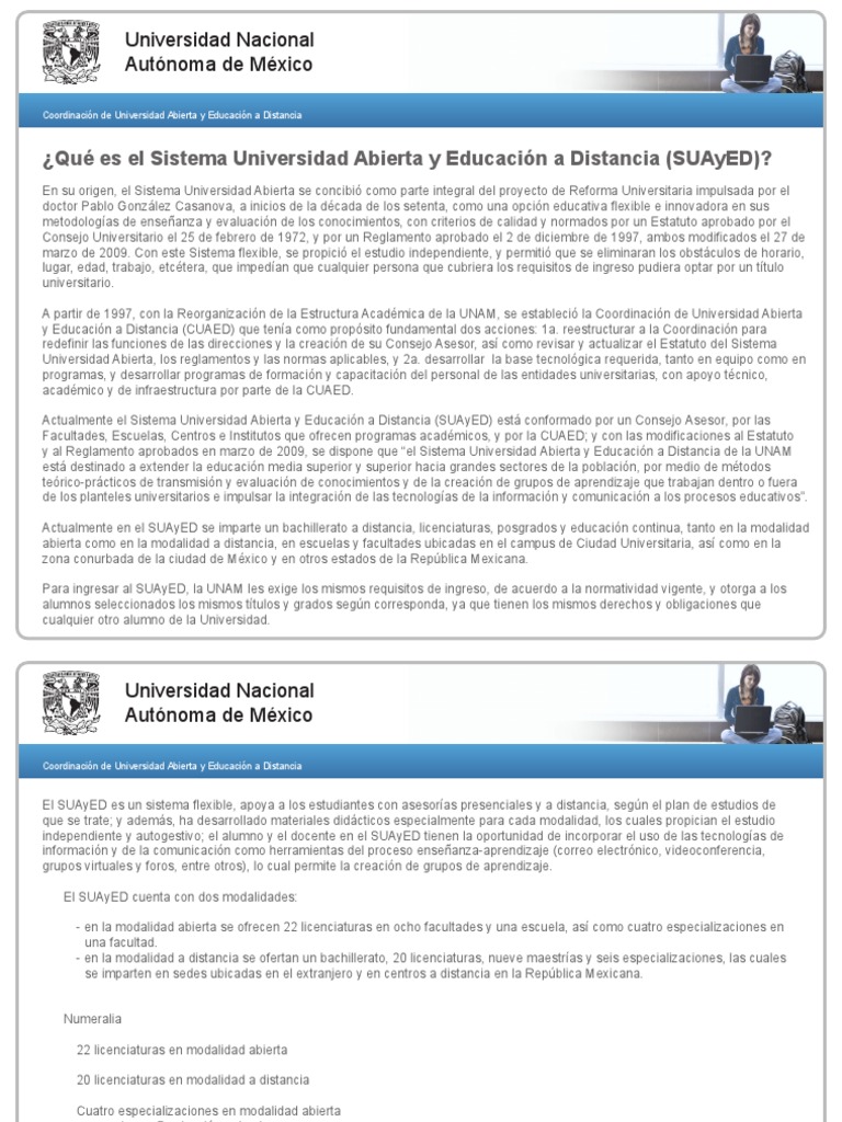 Sistema SUAyED en la UNAM | PDF | Educación a distancia | Prueba ...