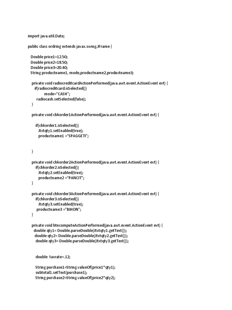 Codes Java Ordering | PDF | Receipt | Service Industries
