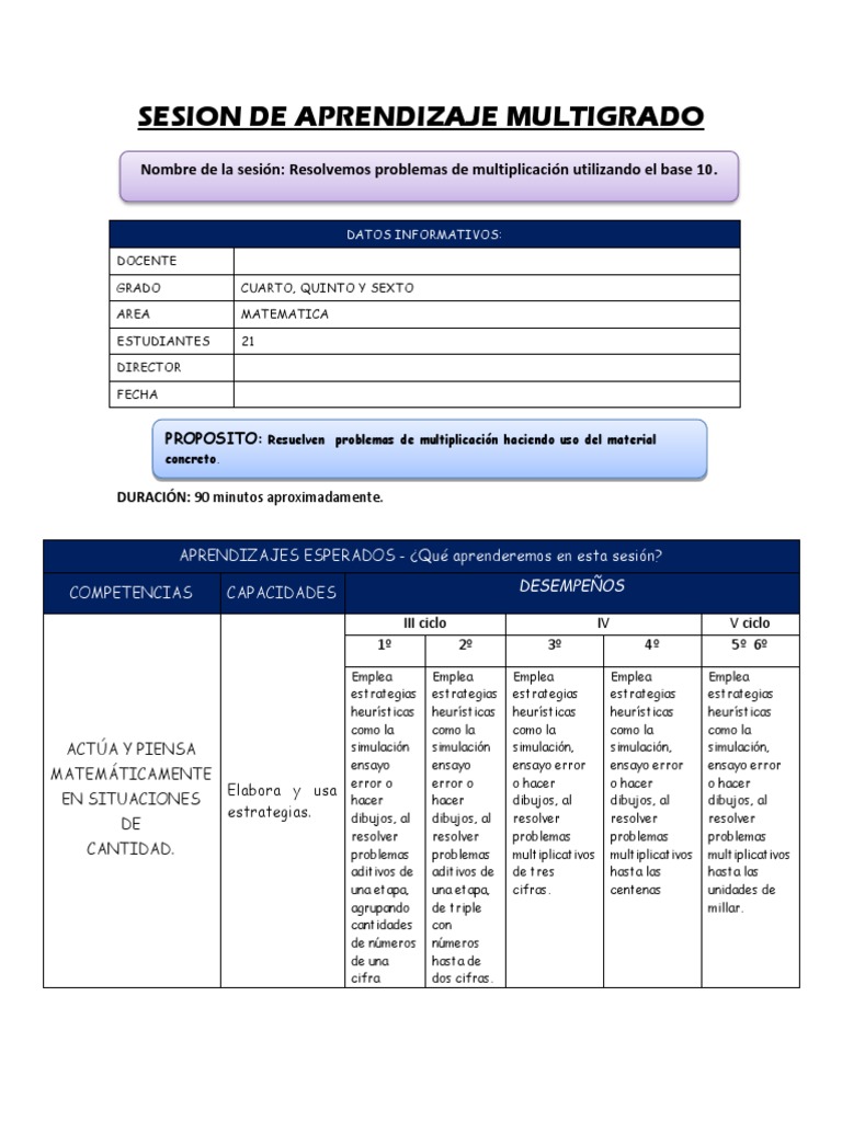 Sesion de Matematica Multigrado 1 | PDF | Heurístico | Cognición
