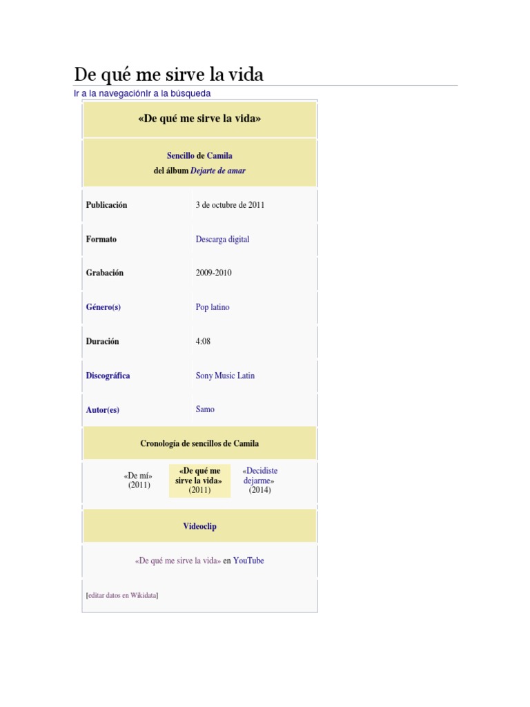 De Que Me Sirve La Vida | PDF | Industria de la música | Música pop
