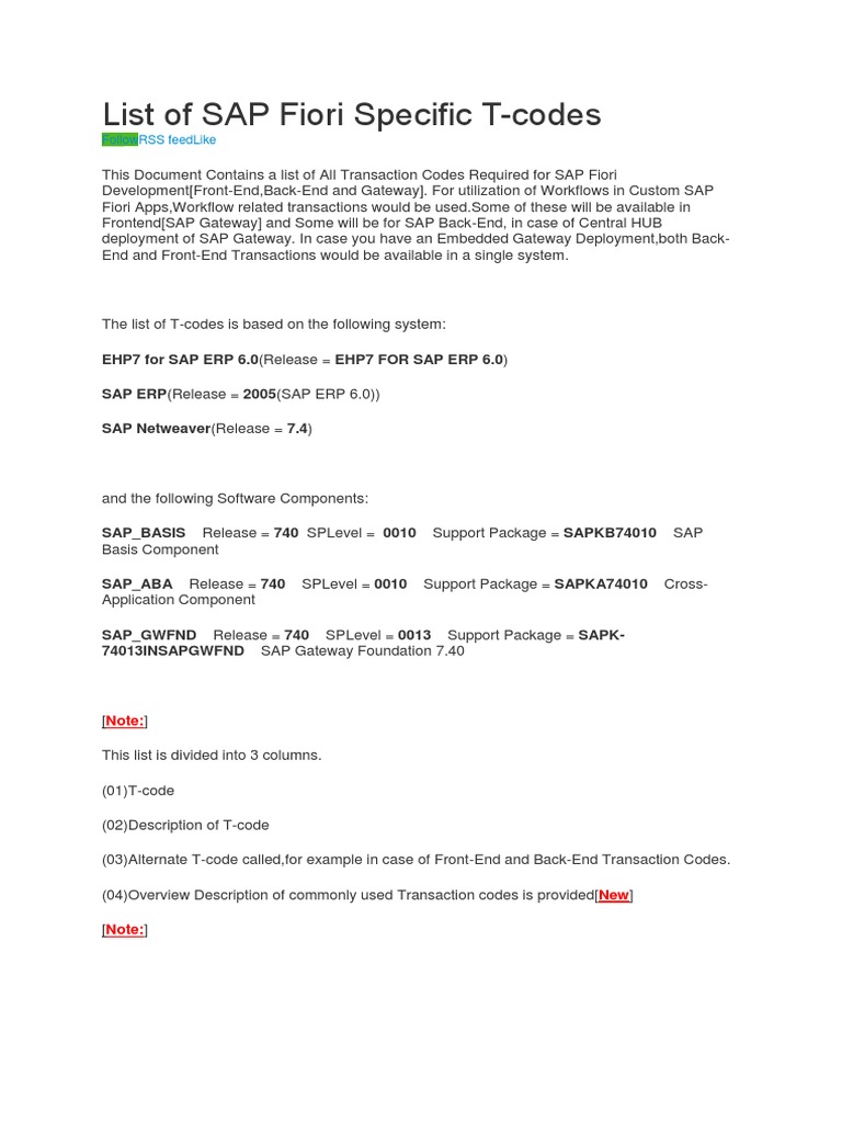 List of SAP Fiori Tcodes | PDF | Information Technology Management ...