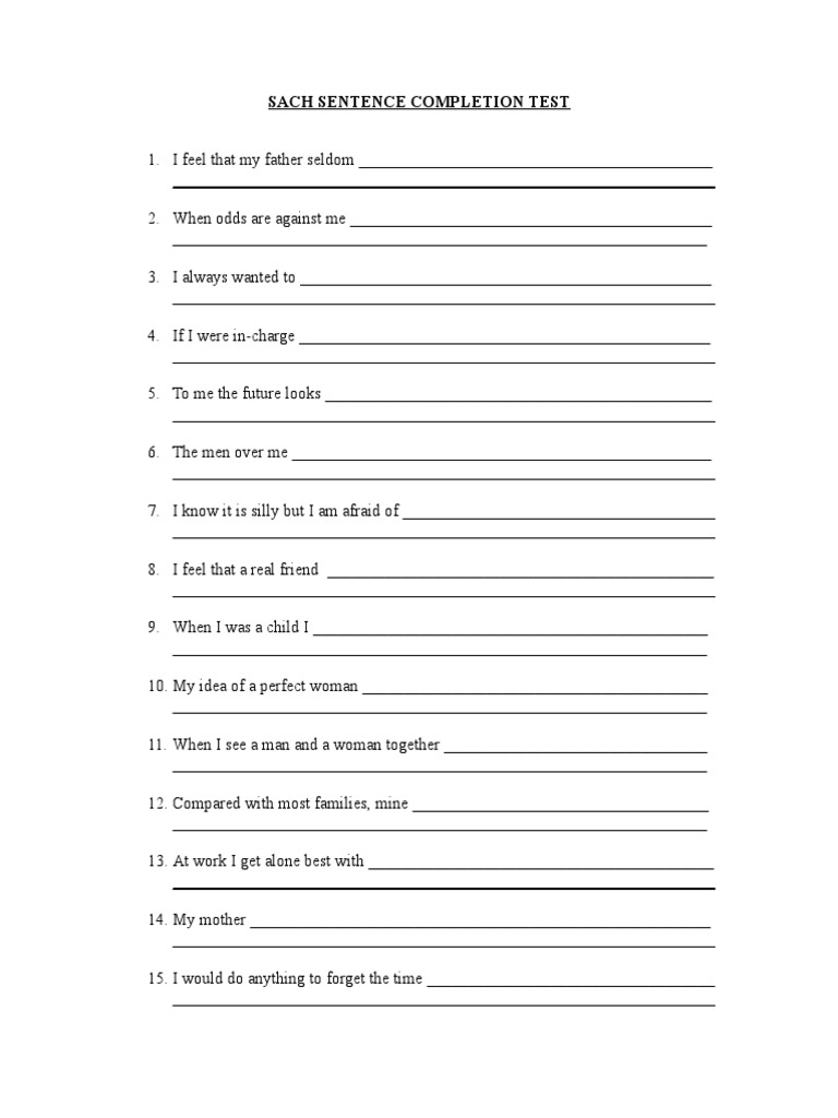 Sentence Completion Test Pdf