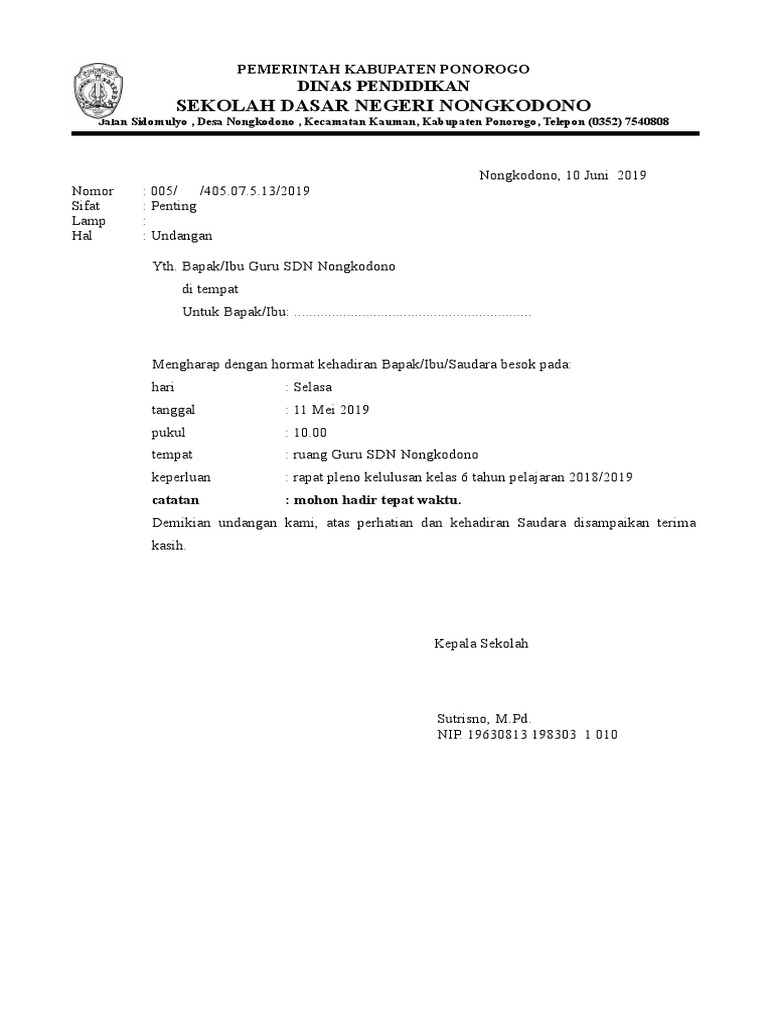 Surat Undangan Rapat Pleno Kelulusan | PDF