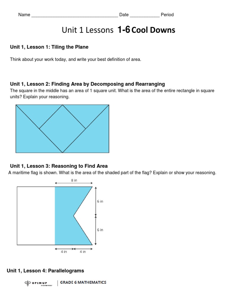 Unit 1 Lessons 1-6 Cool Downs | PDF