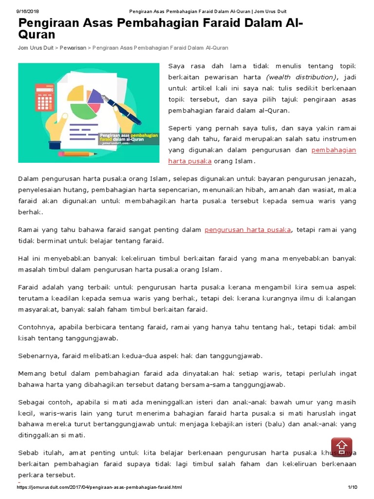 Pengiraan Asas Pembahagian Faraid Dalam Al-Quran - Jom Urus Duit | PDF