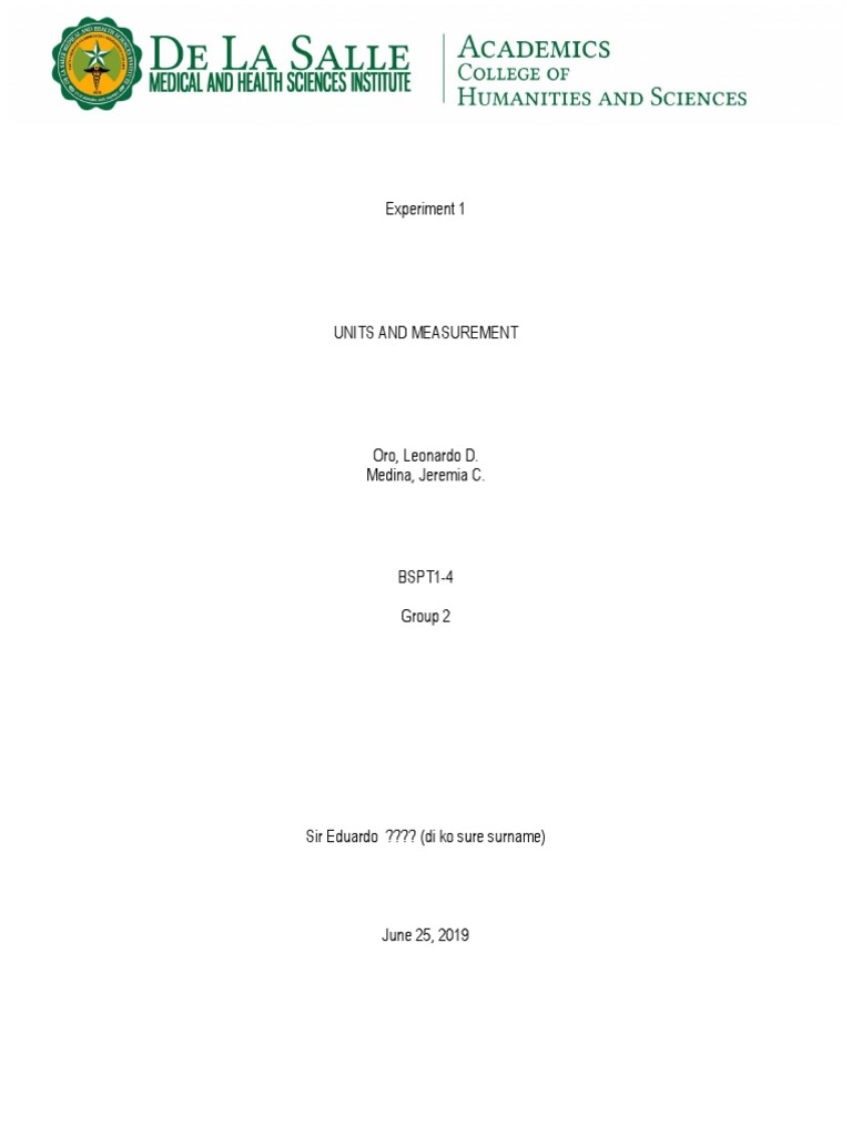 Scientific-Paper Experiment 1 (Units and Measurement) | PDF ...