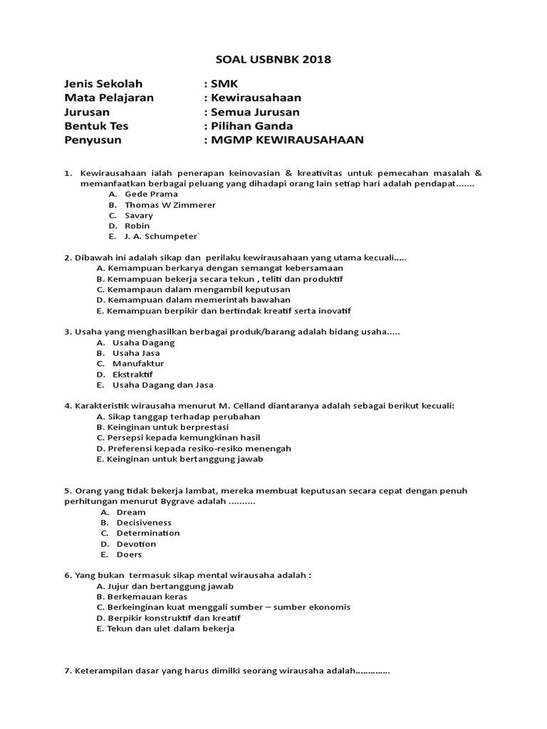 19 k06 Kewirausahaan Soal Pilihan Ganda | PDF