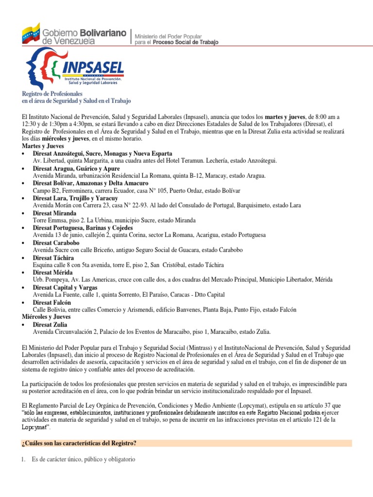 Guía para El Registro de Profesionales en El INPSASEL | PDF | Red ...