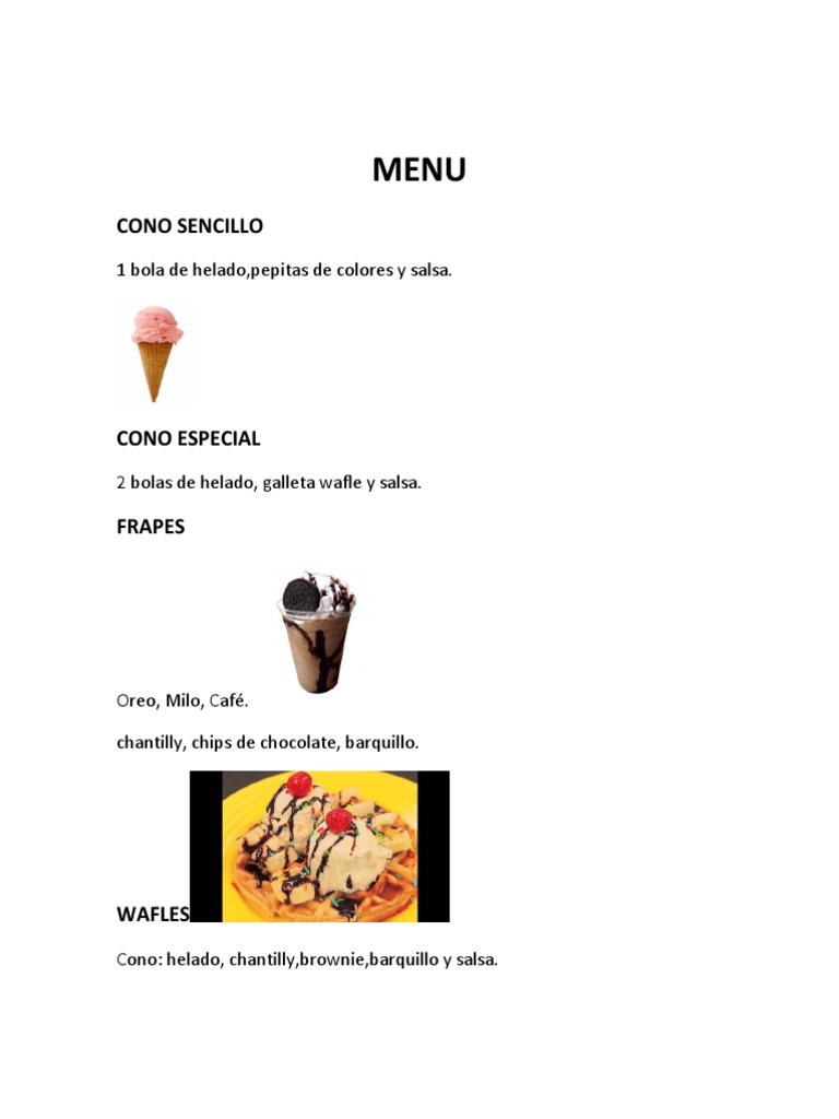 Menú de Heladería Variado en Español | PDF
